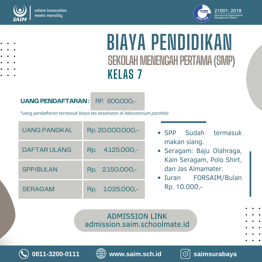 Biaya Pendidikan Tahun Pelajaran 2024-2025